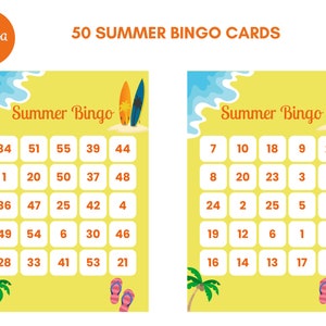 50 Different Printable Summer Bingo Cards / Tropical Bingo - Etsy