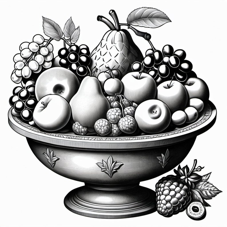 25 Printable Gray Scale Coloring Pages Fruit Adult Coloring Pages - Etsy