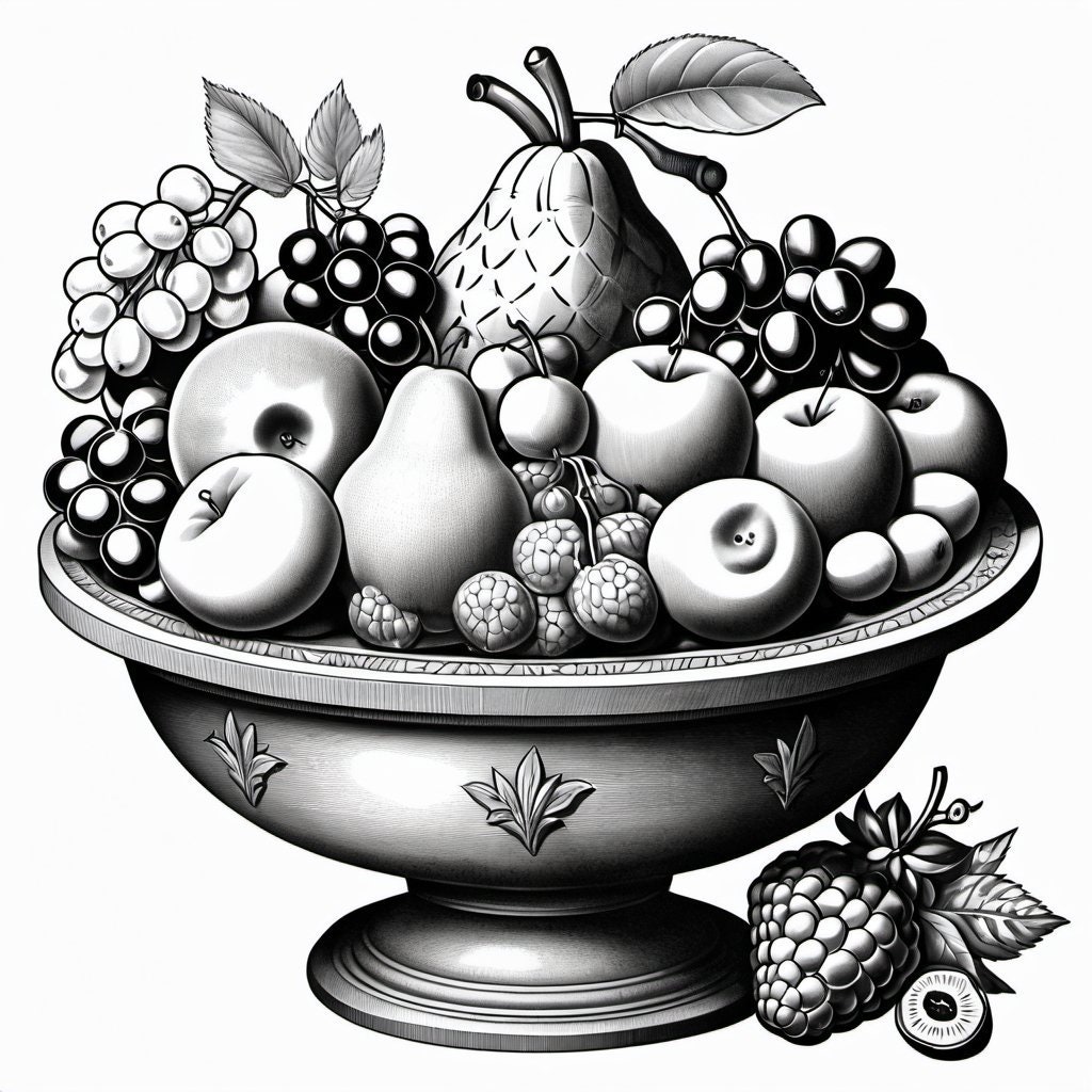 25 Printable Gray Scale Coloring Pages Fruit Adult Coloring Pages - Etsy