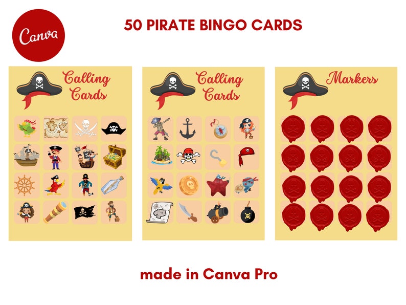 Printable Pirate Bingo Cards, Printable Bingo, Pirate Birthday Game ...