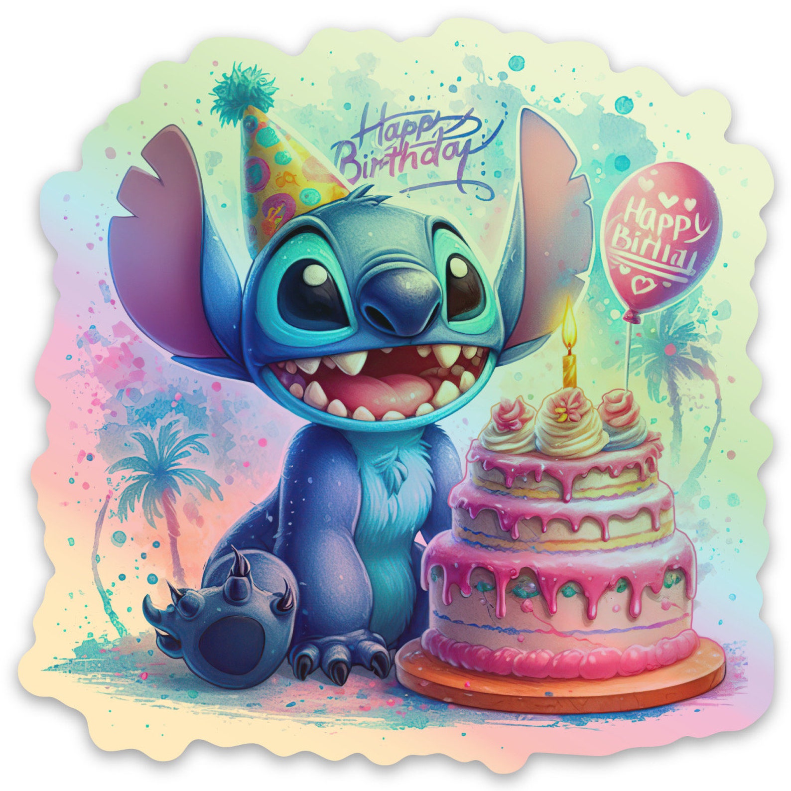 Happy Birthday Stitch: Halographic Sticker - Etsy