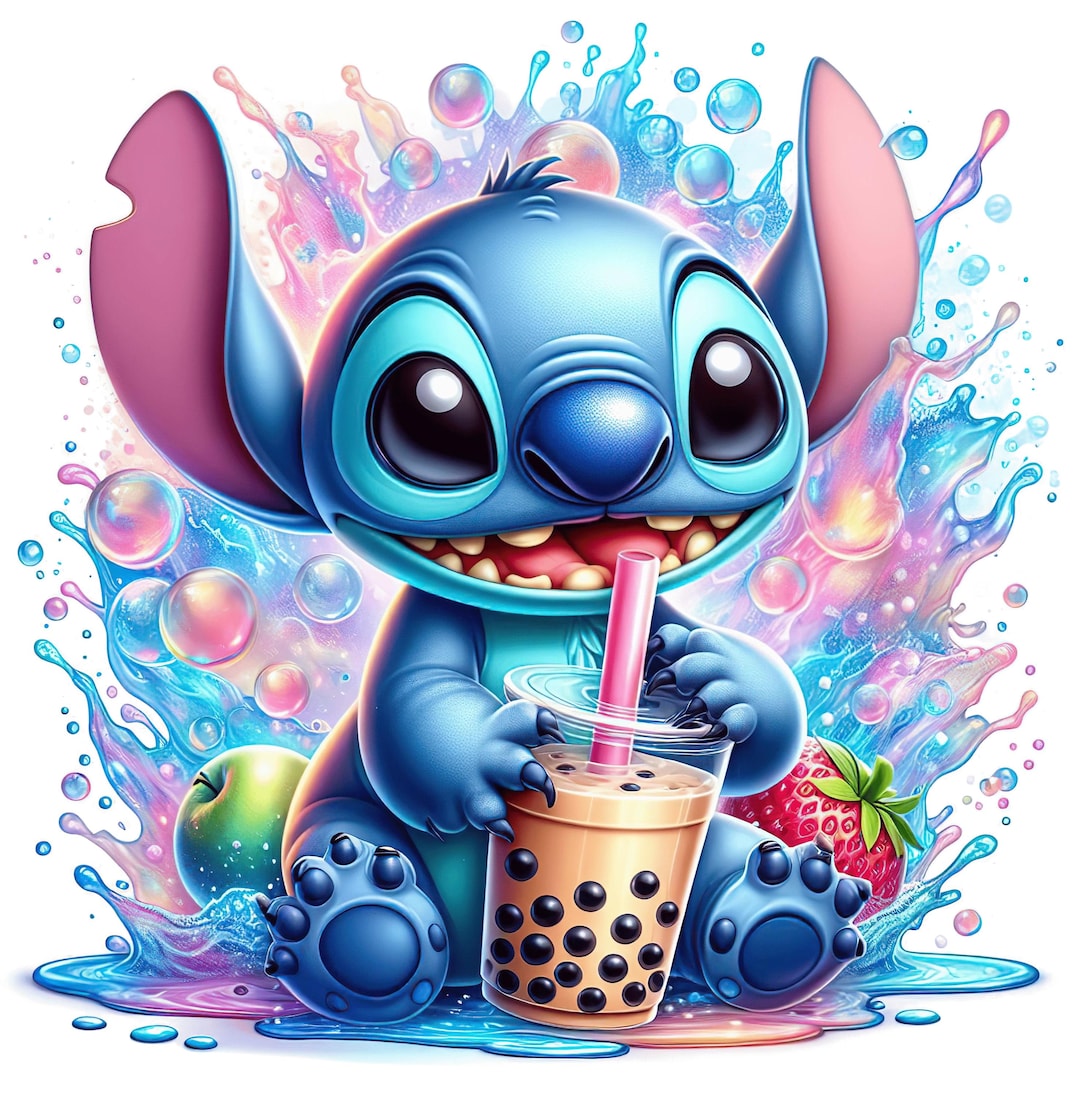 Boba Bliss: Stitch Sips Sticker - Etsy