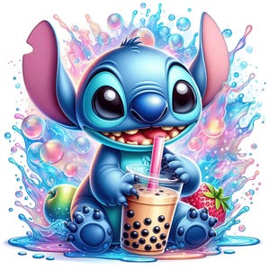 Boba Bliss: Stitch Sips Sticker - Etsy