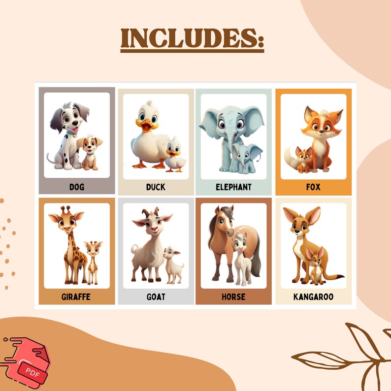 24 Baby Animals Flash Cards Baby Animals Printable Flash Cards Digital ...