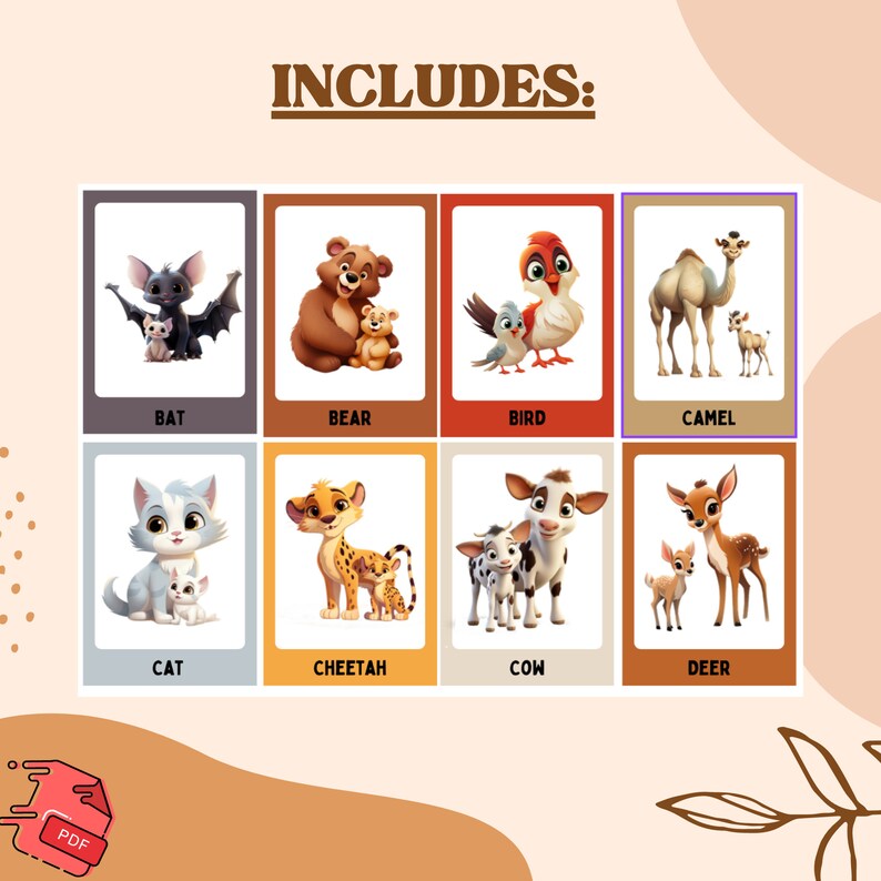 24 Baby Animals Flash Cards Baby Animals Printable Flash Cards Digital ...