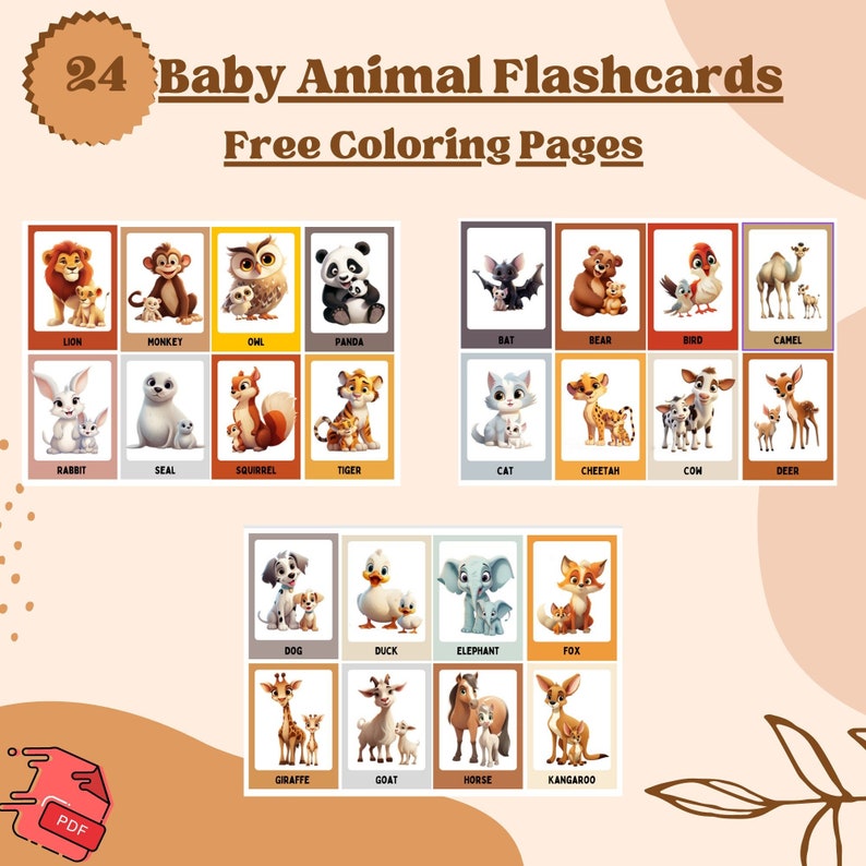 24 Baby Animals Flash Cards Baby Animals Printable Flash Cards Digital ...