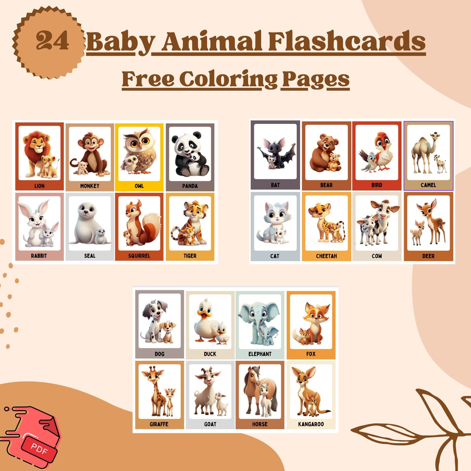 24 Baby Animals Flash Cards Baby Animals Printable Flash Cards Digital ...