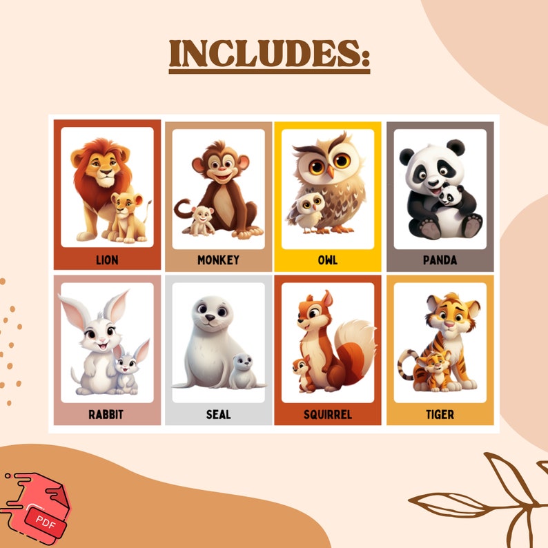 24 Baby Animals Flash Cards Baby Animals Printable Flash Cards Digital ...