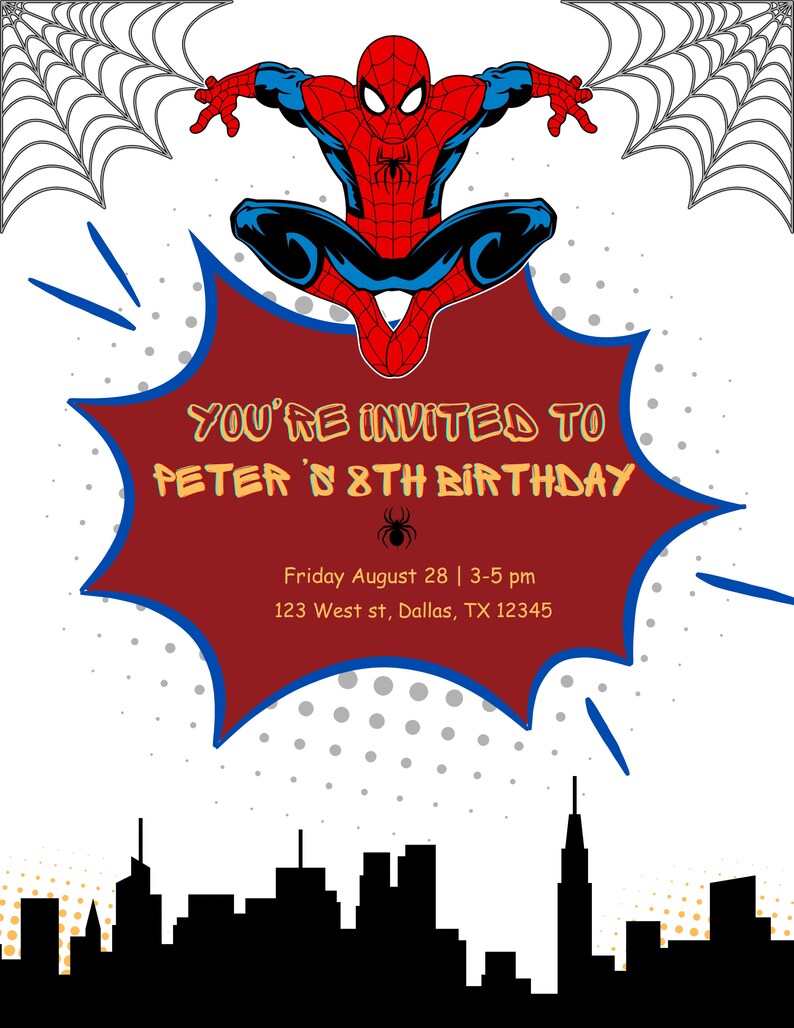 Spiderman Invitation Editable Invitation Card & Flyer Kids Birthday ...