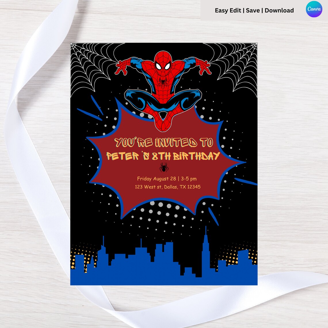 Spiderman Invitation Editable Invitation Card & Flyer Kids Birthday ...