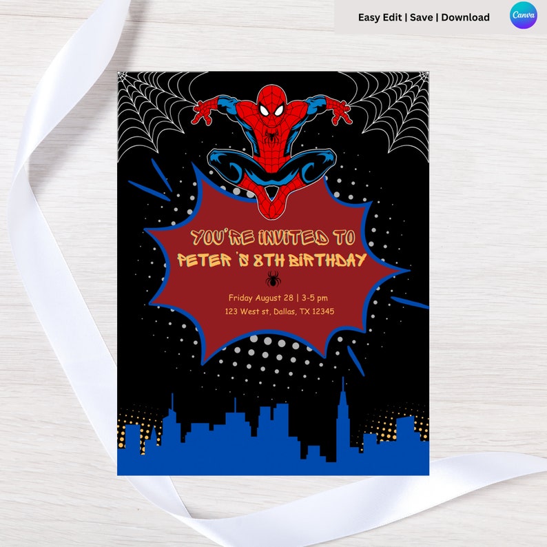 Spiderman Invitation Editable Invitation Card & Flyer Kids Birthday ...