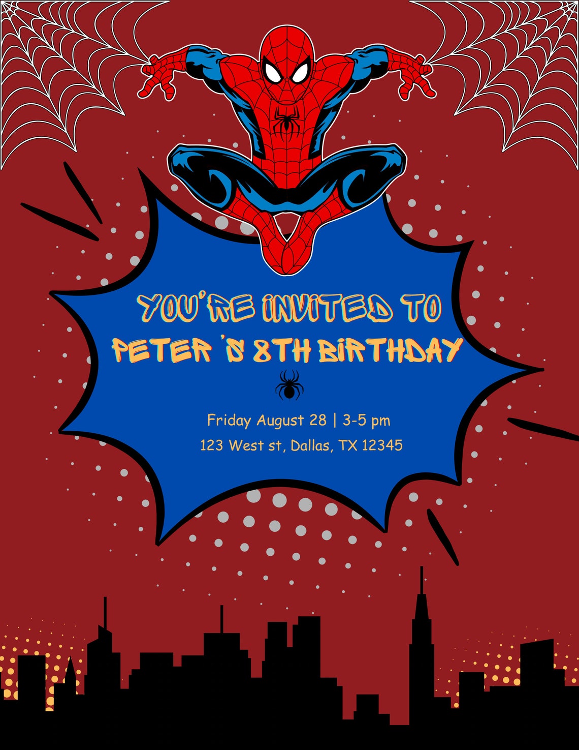 Spiderman Invitation Editable Invitation Card & Flyer Kids Birthday ...
