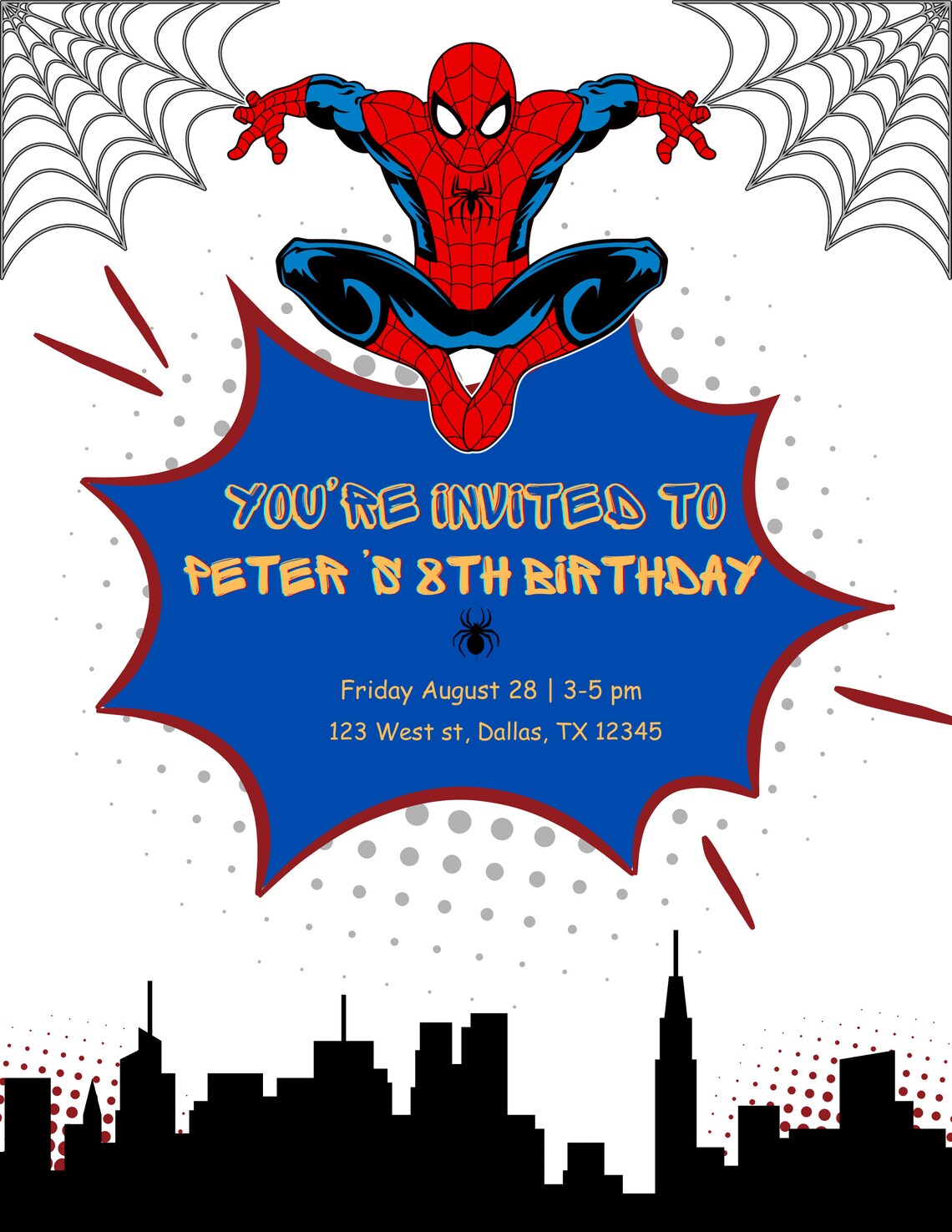 Spiderman Invitation Editable Invitation Card & Flyer Kids Birthday ...