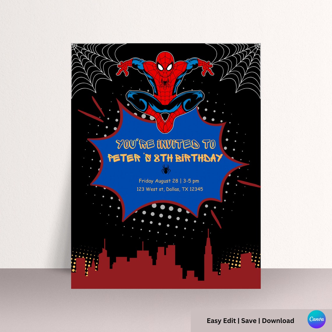 Spiderman Invitation Editable Invitation Card & Flyer Kids Birthday ...