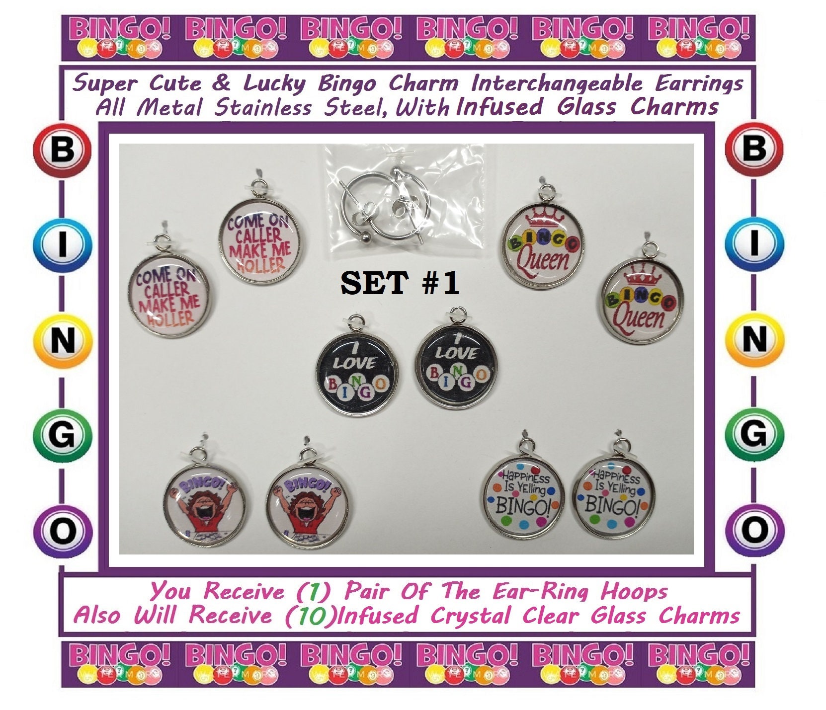 Bingo Earrings (5) PRS in (1) Set Bingo Charm Earrings Stocking Stuffer ...