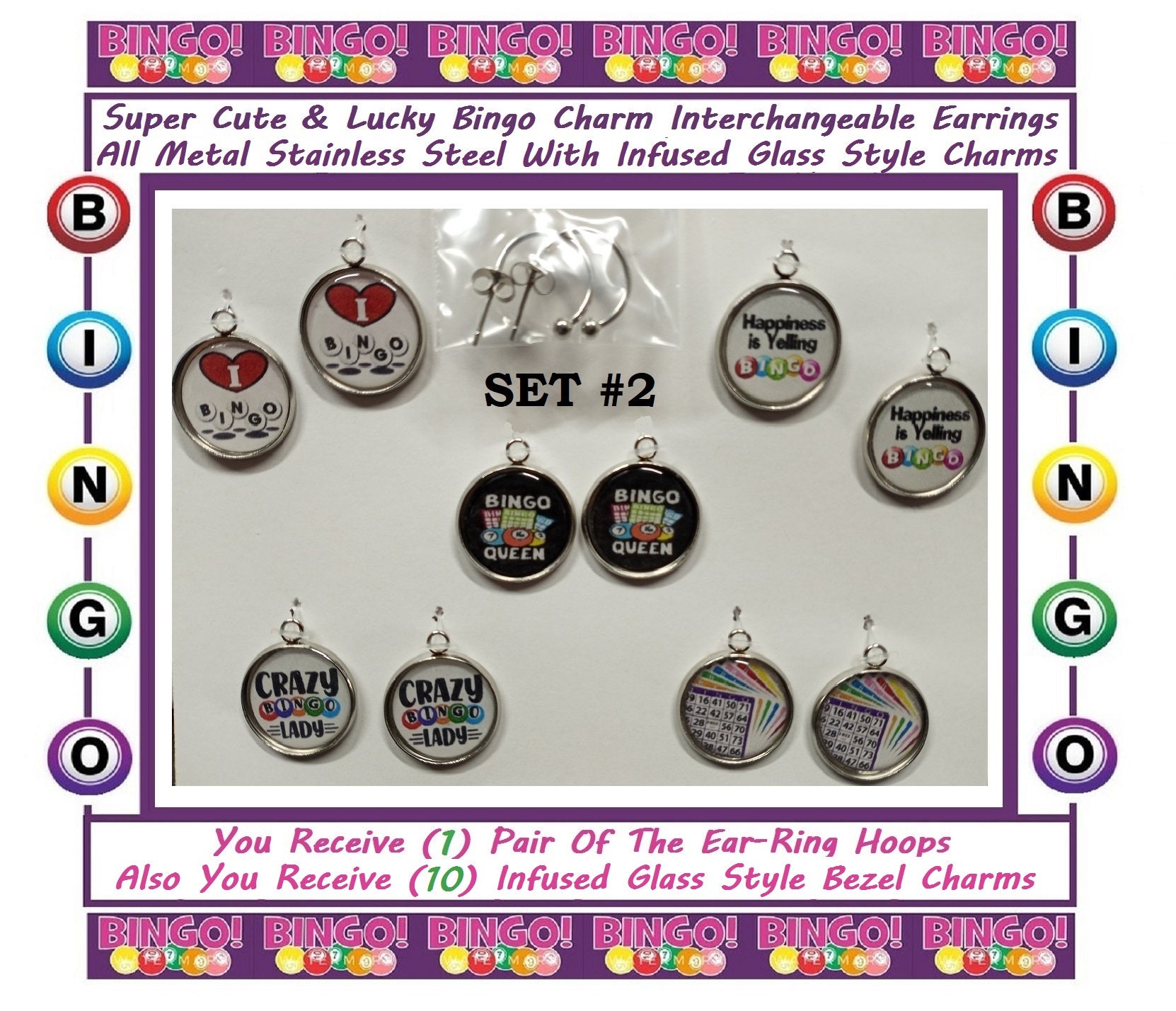 Bingo Earrings (5) PRS in (1) Set Bingo Charm Earrings Stocking Stuffer ...