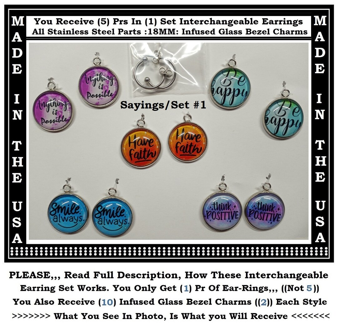 Happy Sayings Earrings (5) PRS in (1) Set Interchangeable Earrings ...