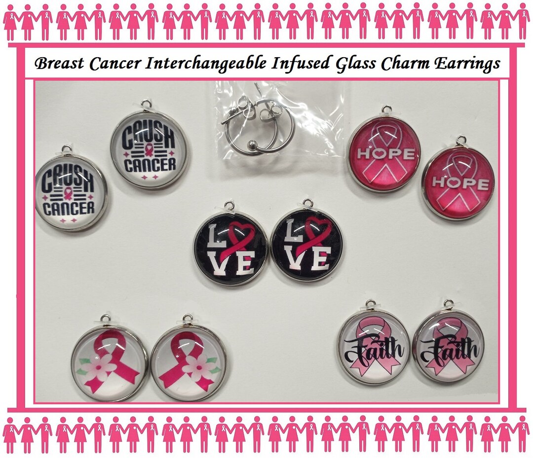 Breast Cancer Charm Earrings (5) Prs in (1) Set Changeable Earrings ...
