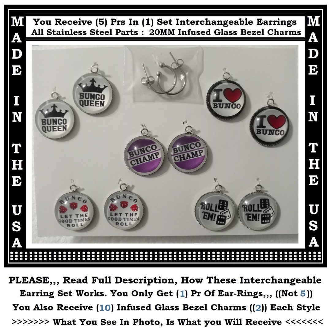 Bunco Charm Earrings (5) Prs in (1) Set Changeable Earrings Infused ...