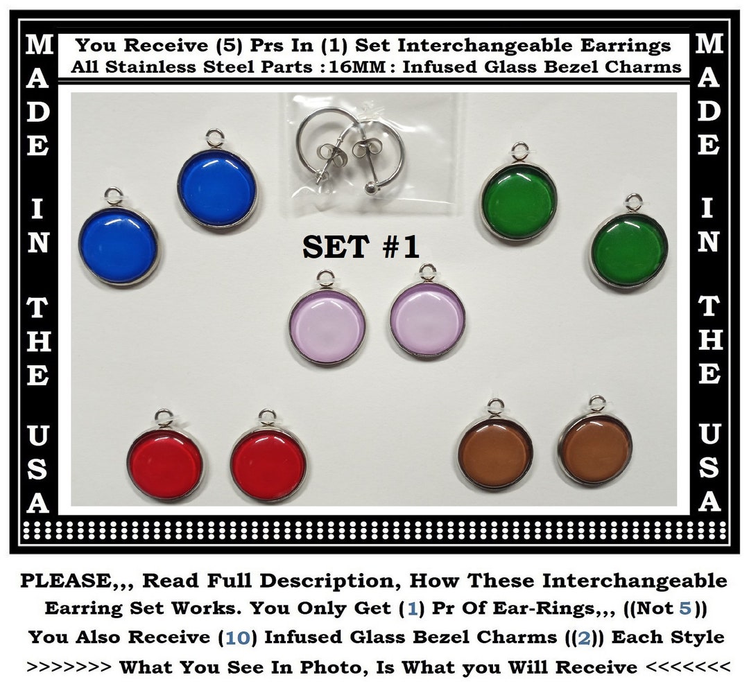Solid Color Charm Earrings (5) Prs in (1) Set Interchangeable Infused ...