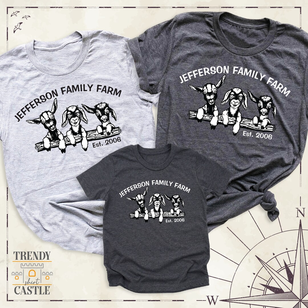 Custom Family Farm Est Shirts, Family Matching Goat Lover Outfit, Farm Animal Cute Goat Tshirt ...