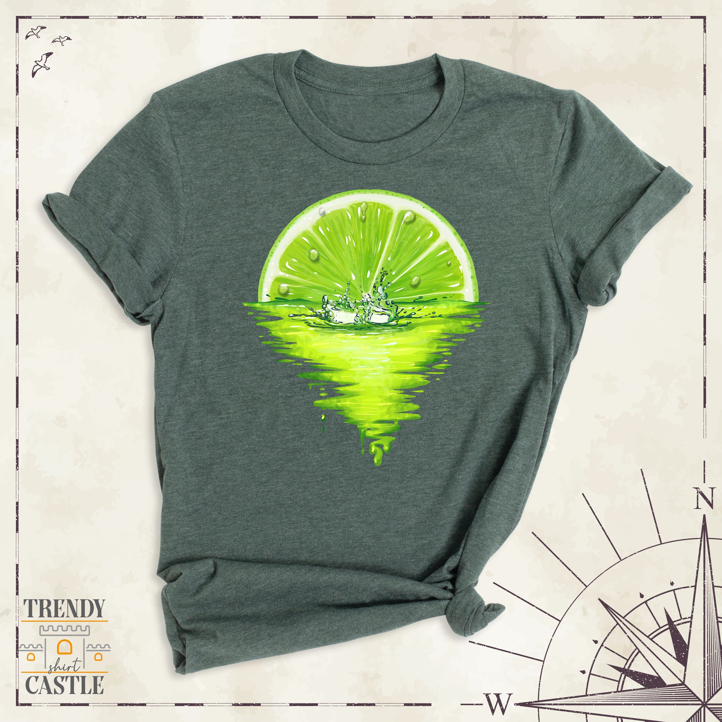 Lime Shirt, Summer Vacation Tee, Fruit Lover Shirt, Lime Slice Sunset ...
