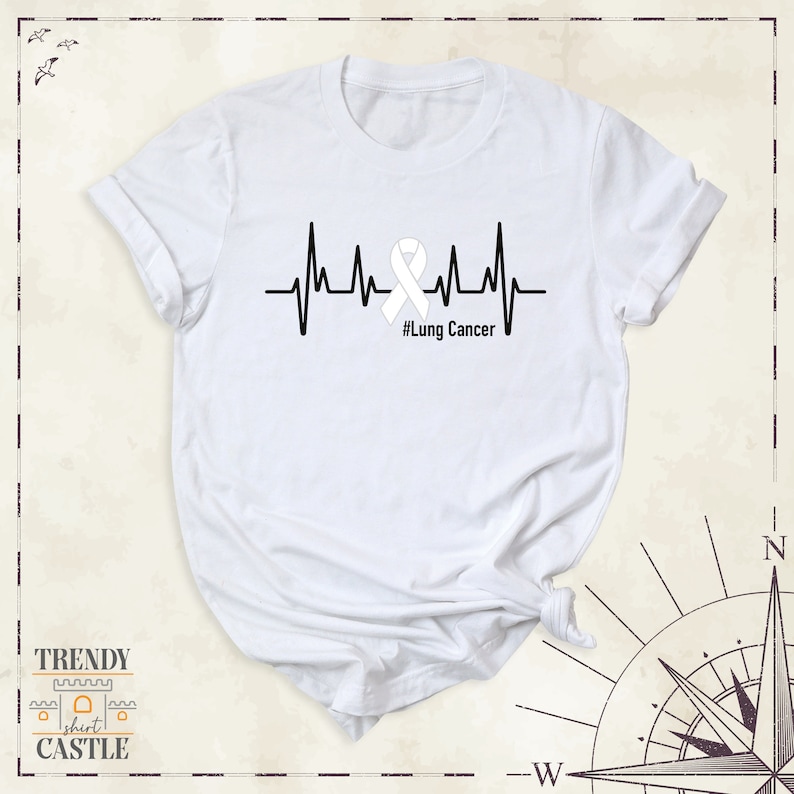 Heartbeat Lung Cancer Shirt, White Ribbon Cancer Warrior Support Team ...