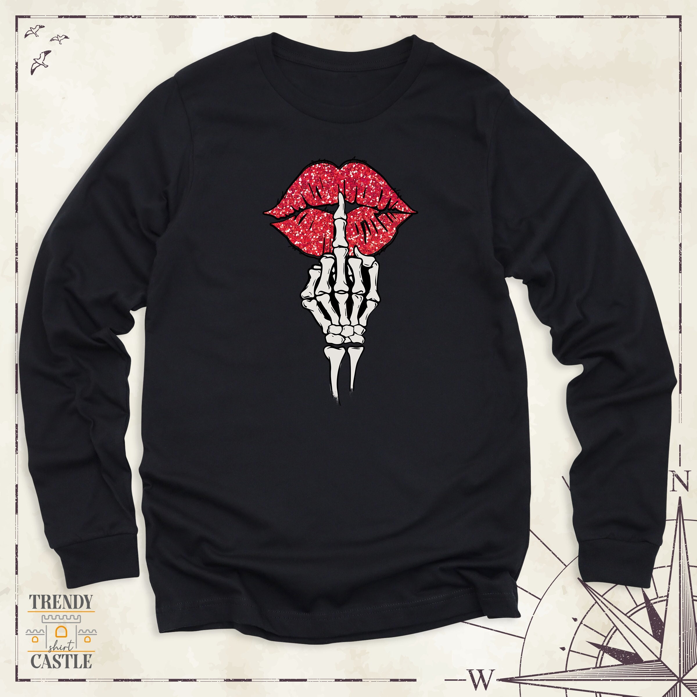 Skeleton Middle Finger Lips Sweatshirt Lips Kiss Skeleton - Etsy