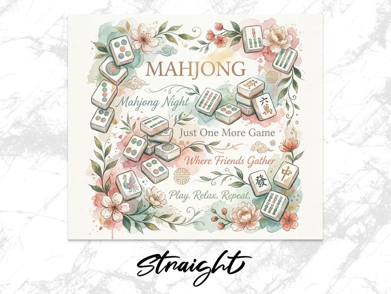 Mahjong Tumbler Wrap, Watercolor Floral, Game Night Design, Printable ...