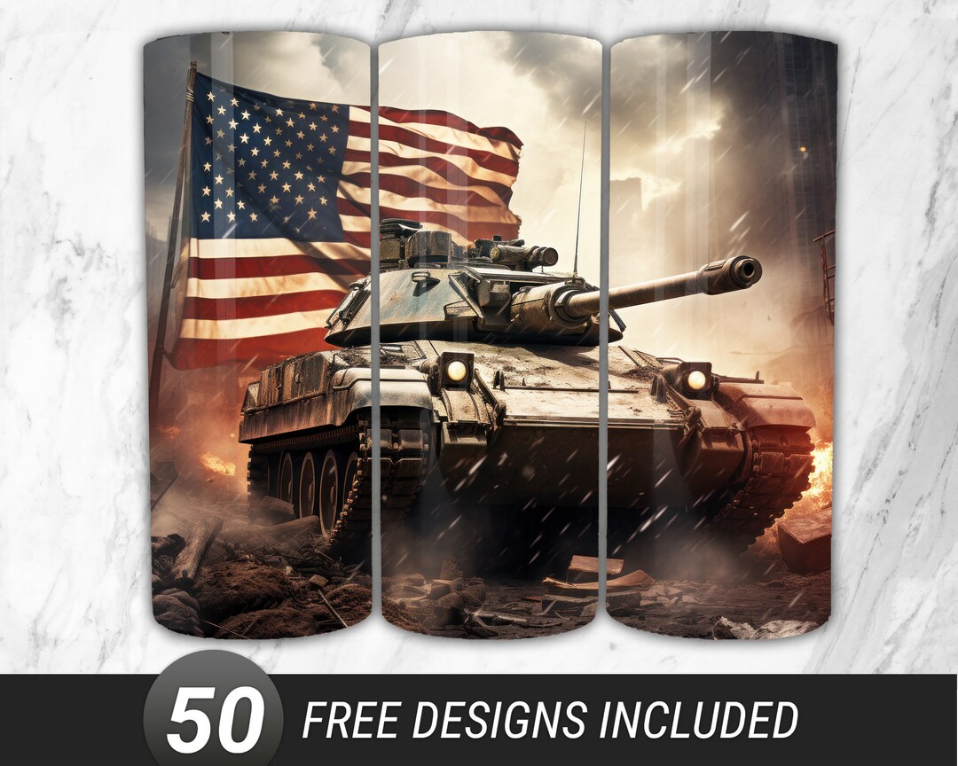 American Tank Tumbler Design, Tank With USA Flag 20 Oz Skinny Tumbler ...