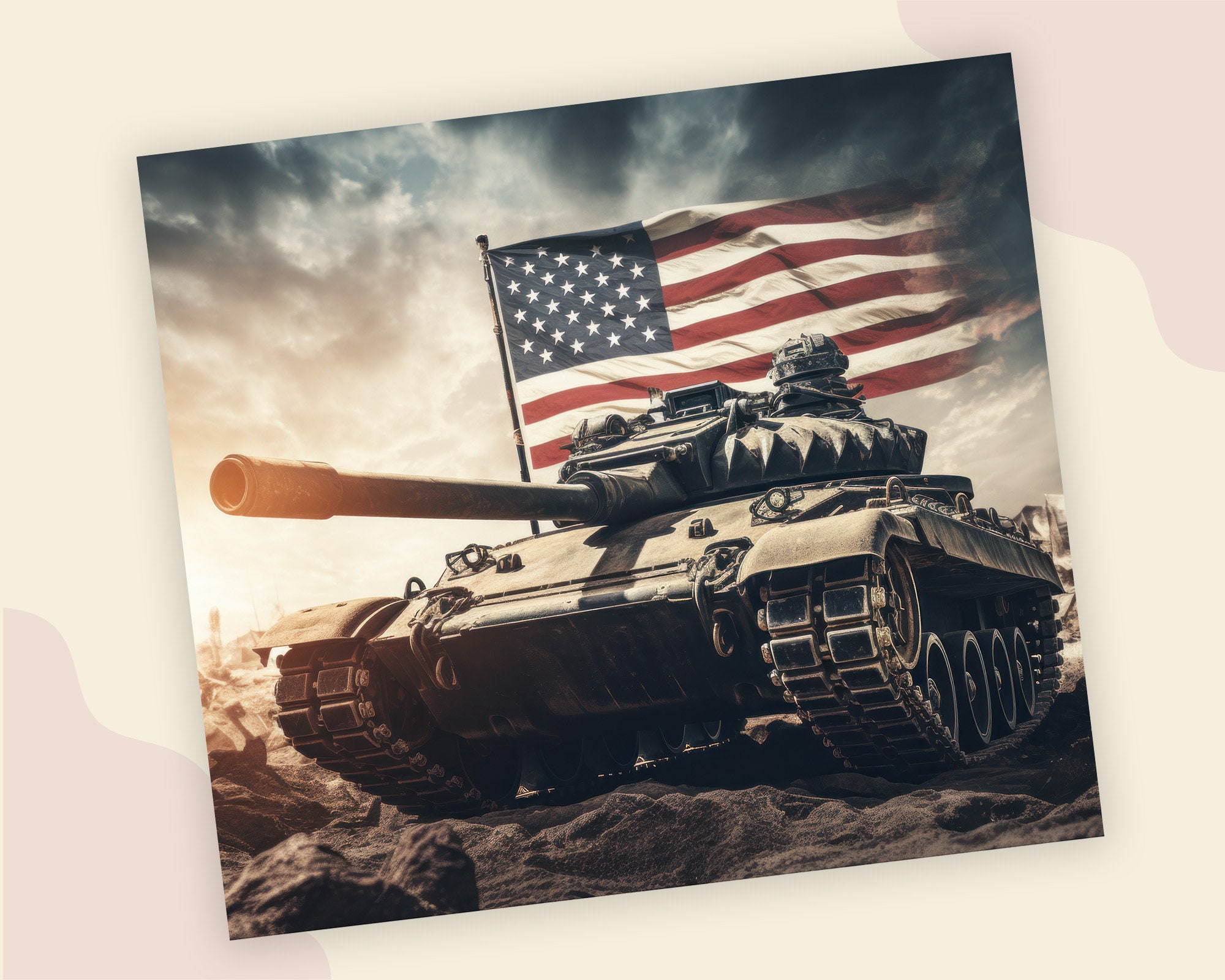 3D American Tank Tumbler Design, Tank With USA Flag 20 Oz Skinny ...