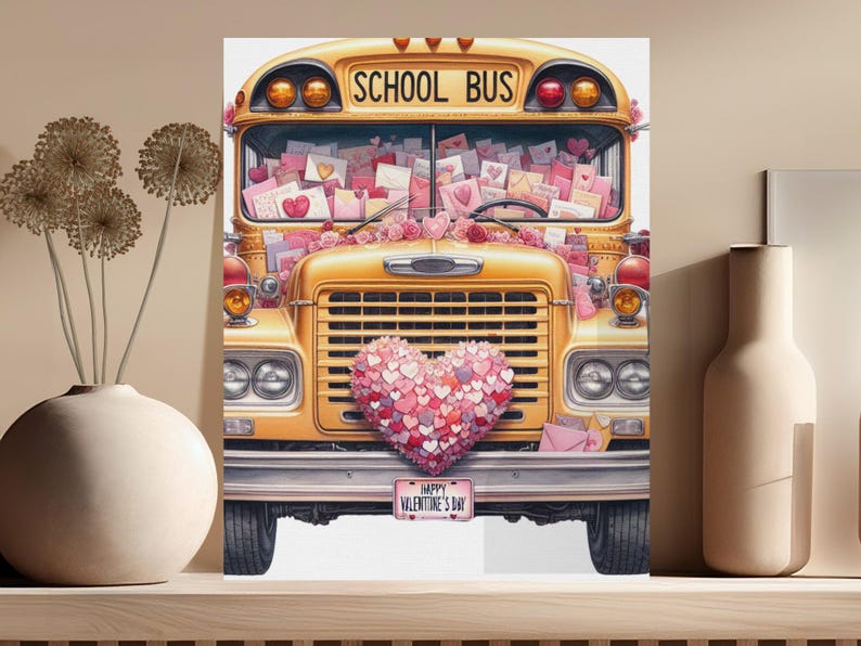 Valentines School Bus Png, Valentines Day Digital, Cute Heart Bus ...
