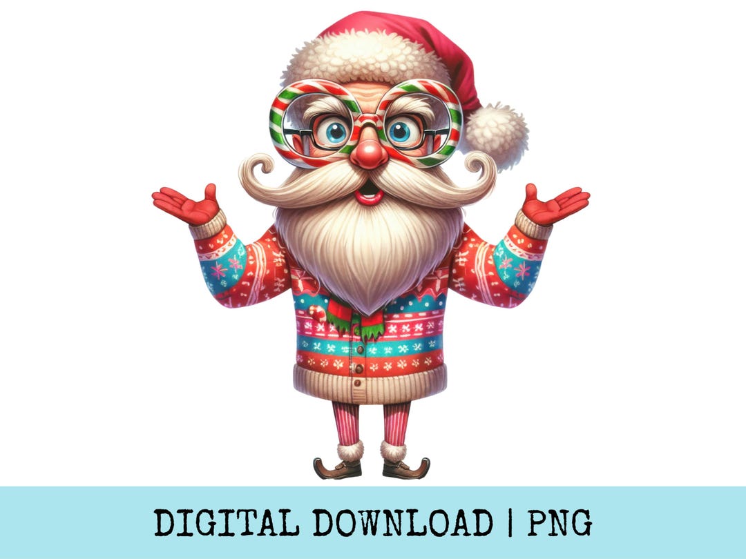 Funny Santa Digital Art, Christmas PNG, Santa With Candy Cane Glasses ...