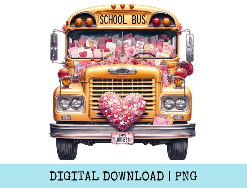 Valentines School Bus Png, Valentines Day Digital, Cute Heart Bus ...