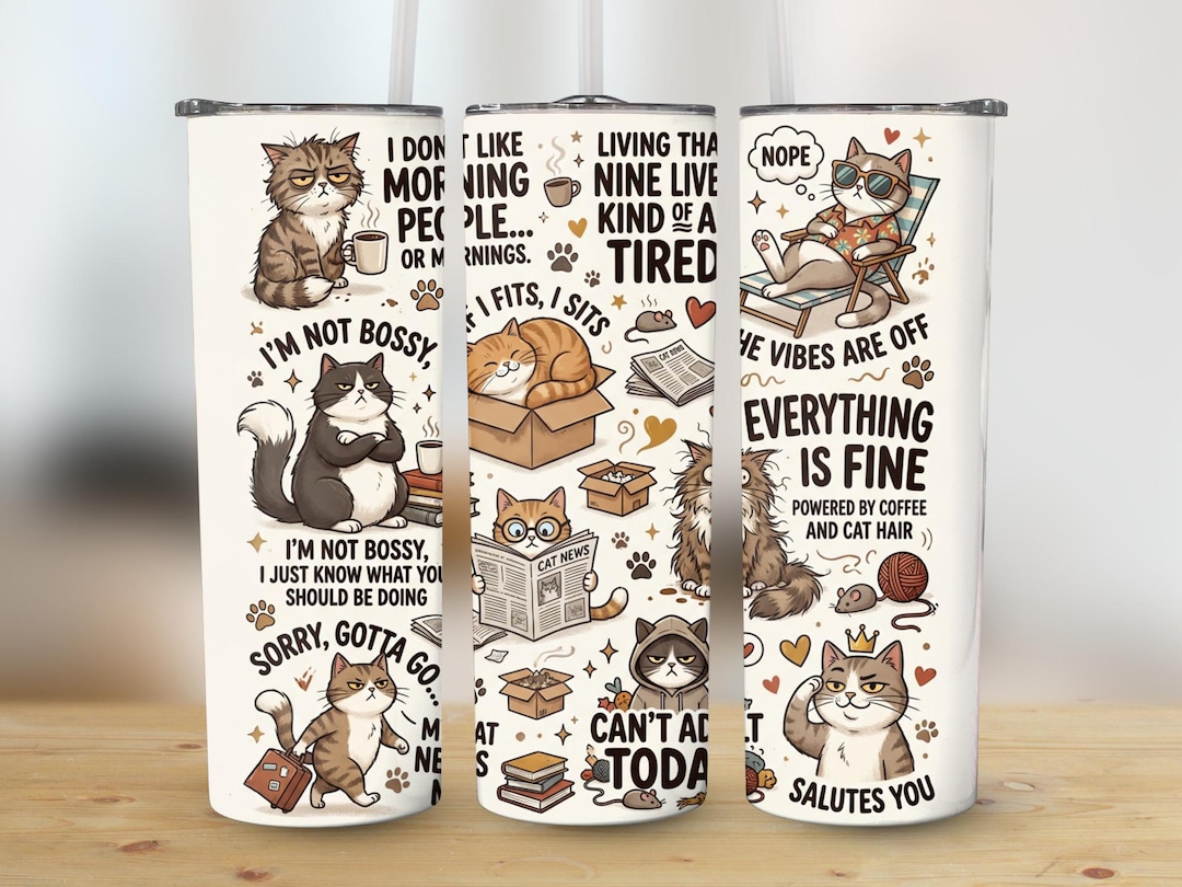 Grumpy Cat Quotes 20oz Tumbler Wrap PNG | Funny Cat Lover Digital ...