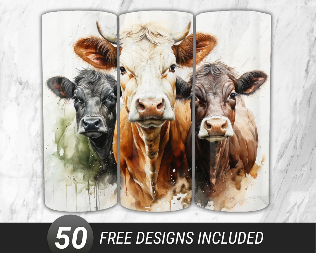 Watercolour Farm Dairy Cows Tumbler Wrap, Cow 20oz Sublimation Design ...