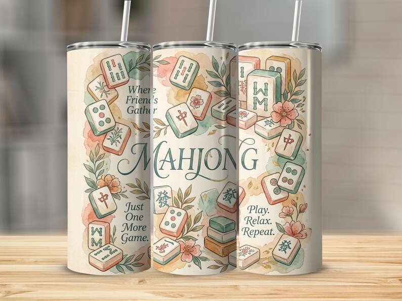 Mahjong Tile Digital Download, Tumbler Wrap Design, Watercolor Style ...