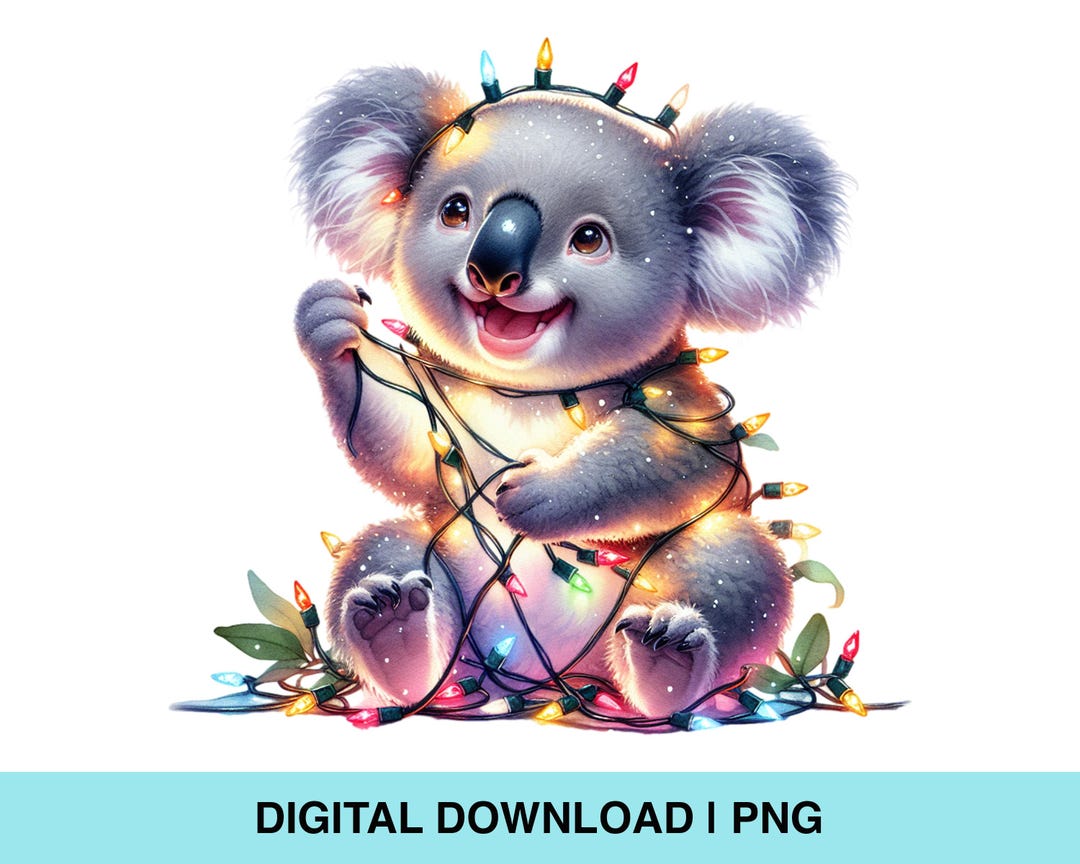 Christmas Koala Clipart, Holiday Lights PNG (digital Download) - Etsy