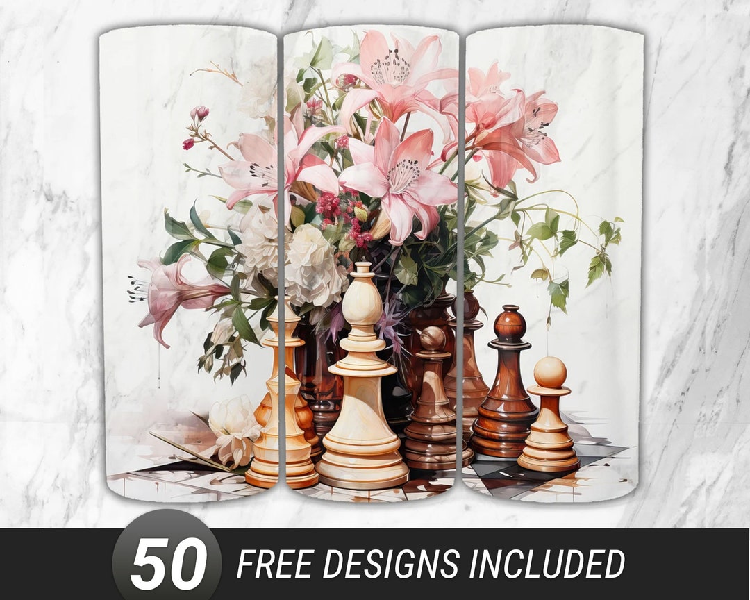 Flower Chess Set 20oz Straight Tumbler Wrap, Floral Chess Set Tumbler ...
