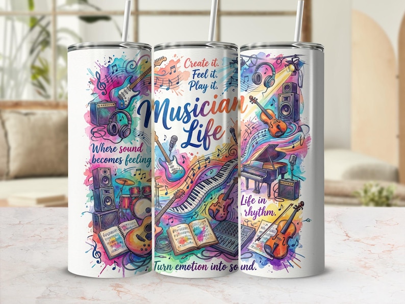 Musician Life Digital Download, Watercolor Instrument Tumbler Wrap ...