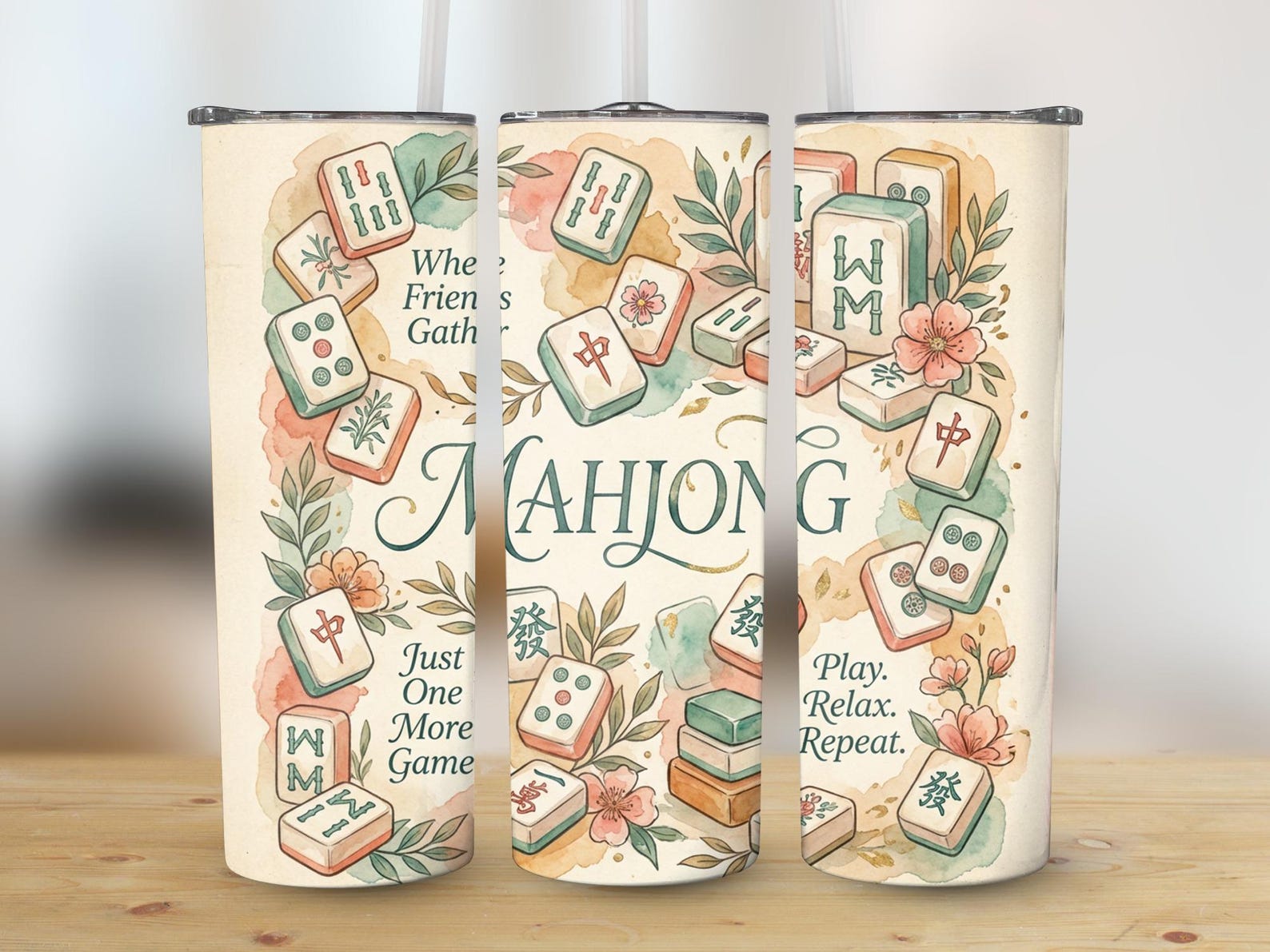 Mahjong Tile Digital Download, Tumbler Wrap Design, Watercolor Style ...