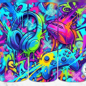 Gaming Tumbler Wrap Digital, Graffiti Style, Neon Colors, Gamer Design ...