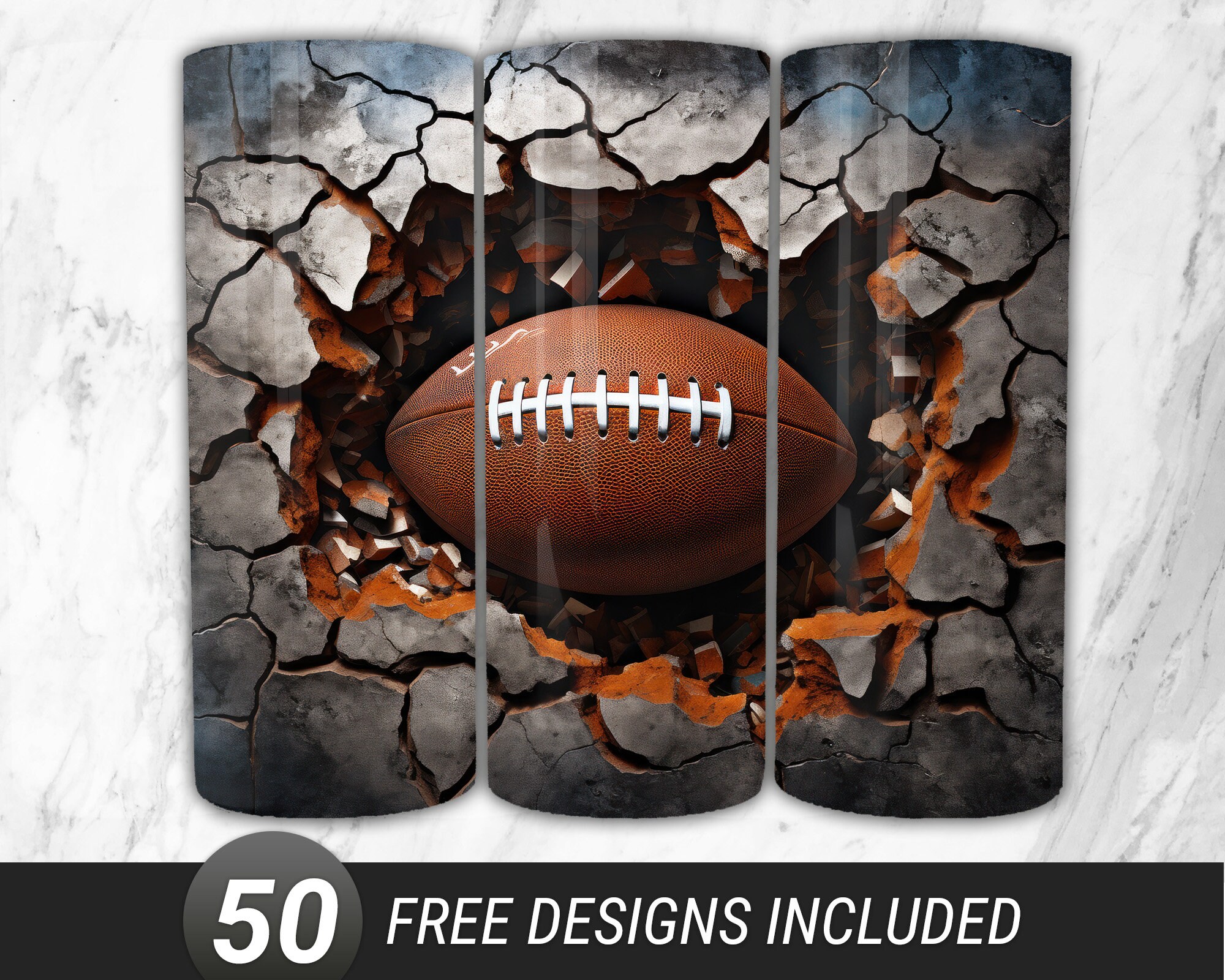 3D American Football Breaking Wall Tumbler Wrap, American Football Ball ...