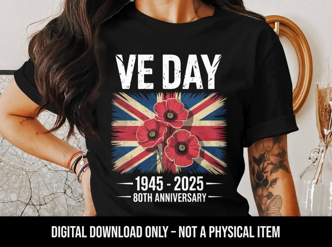 VE Day 80th Anniversary T-shirt: UK Flag Floral Poppy Design - Etsy UK