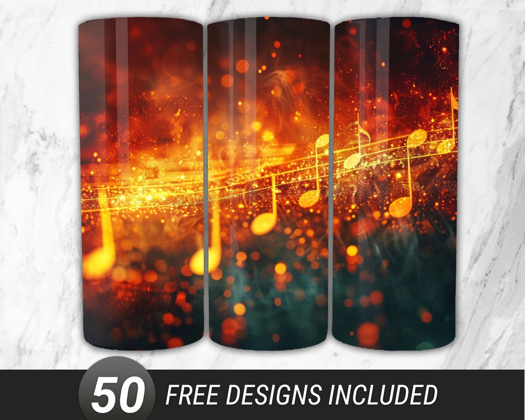 Gold Glitter Music Notes Tumbler Wrap PNG, Music Tumbler Wrap, Gift for ...