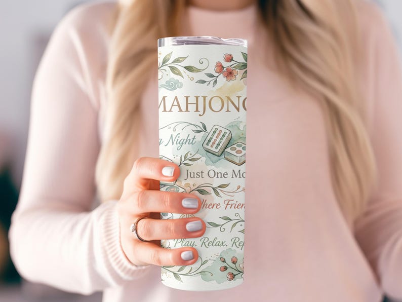 Mahjong Tumbler Wrap, Watercolor Floral, Game Night Design, Printable ...