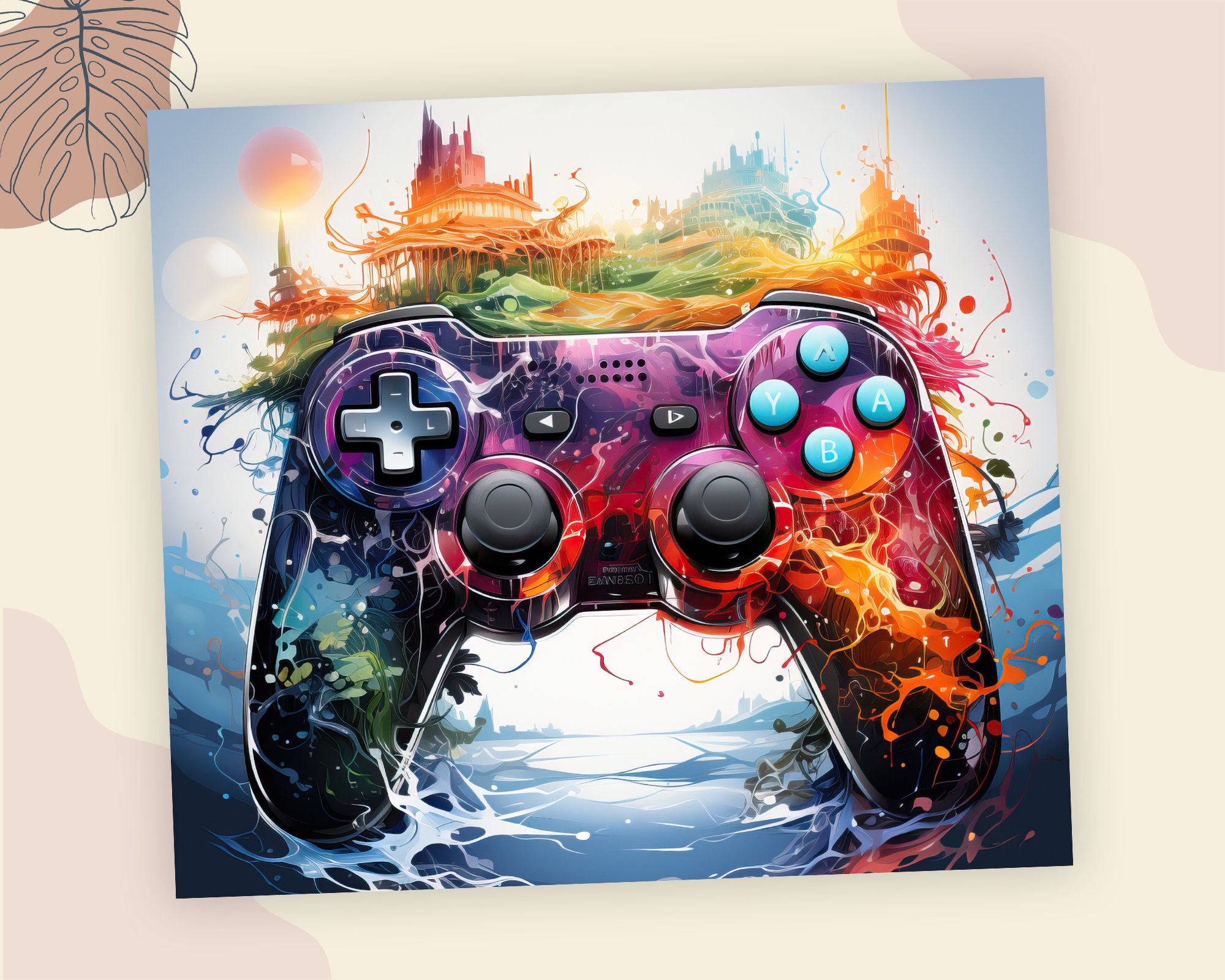 Psychedelic Gamer Controller Tumbler Wrap PNG, Video Game Controller ...