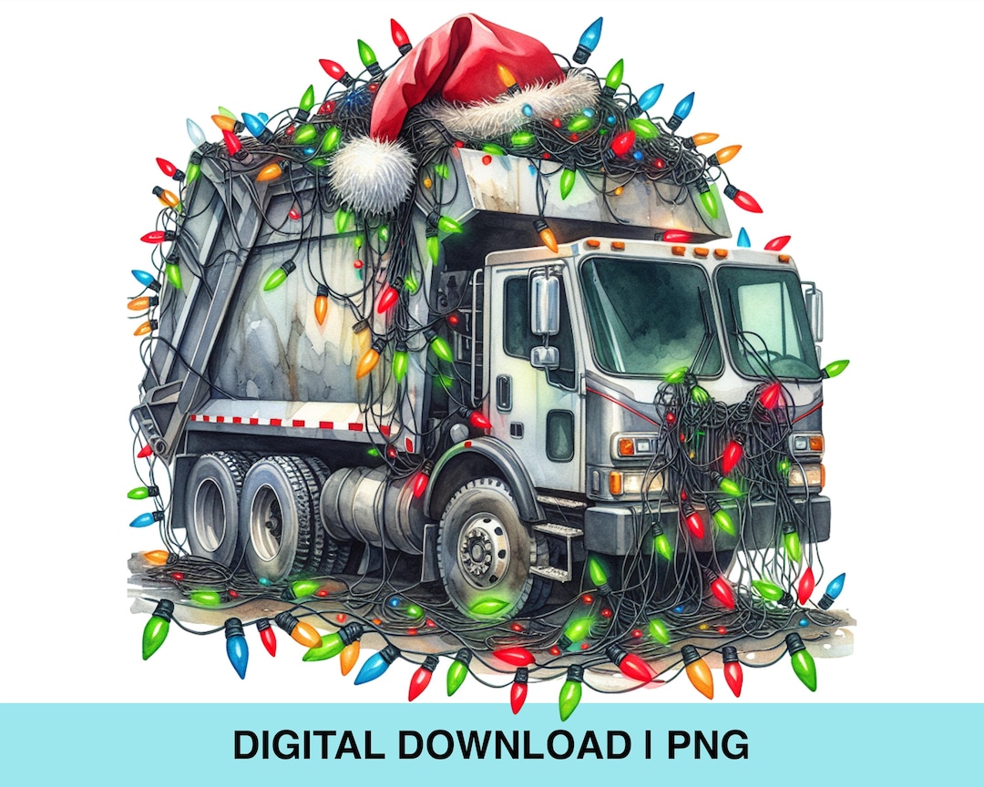 Christmas Garbage Truck PNG, Holiday Lights, Santa Hat (digital ...