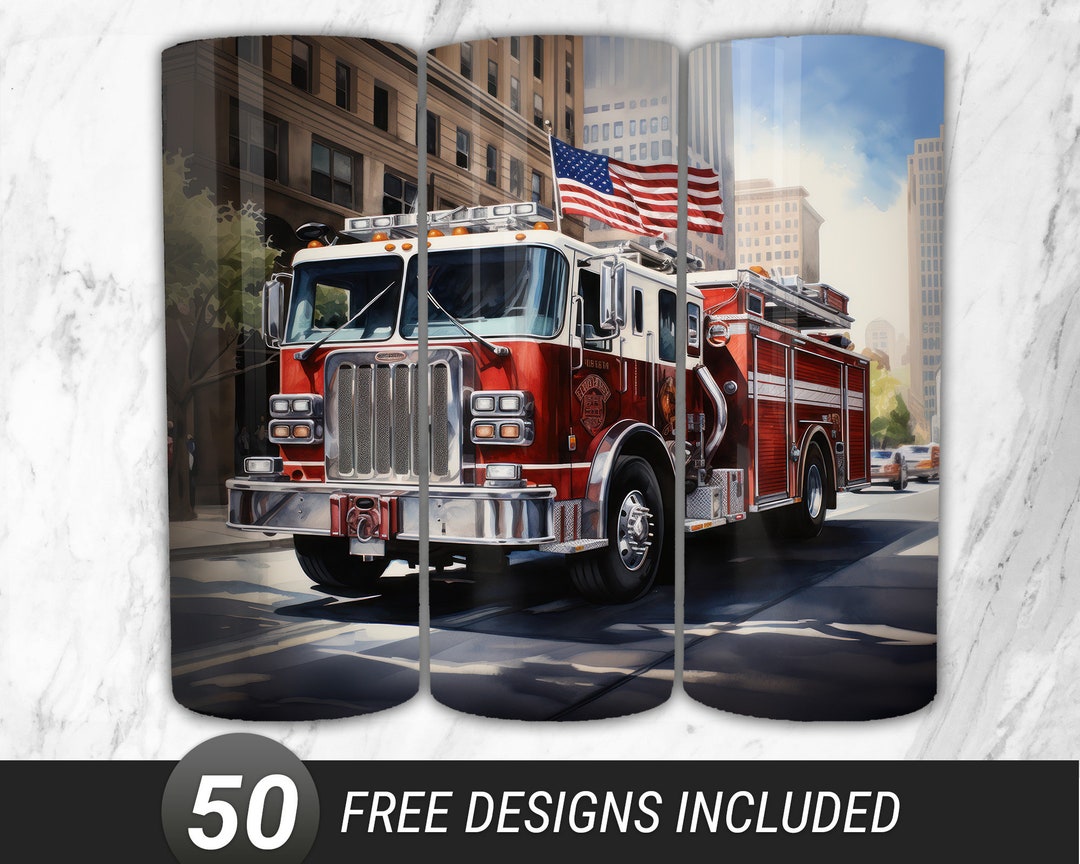 Fire Truck 20oz Tumbler Wrap, Firefighter American Flag Tumbler Wrap ...