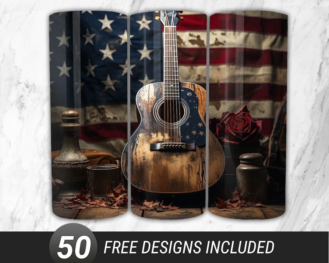 Rustic Acoustic Guitar Tumbler Wrap PNG, American Guitar Wrap, Gift for ...